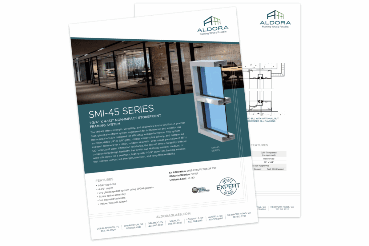 Non-Impact Flush Glazed Storefront System - SMI-45 by Aldora